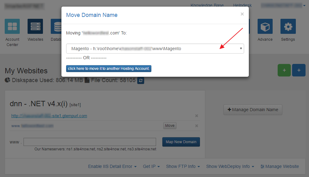 How to move a domain to another site or another account?