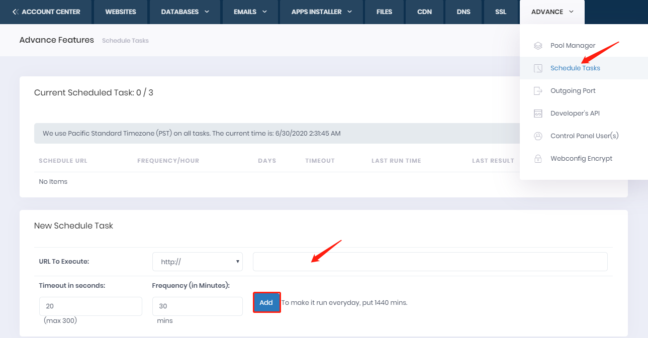 Set schedule tasks on your own purpose. - SmarterASP.net