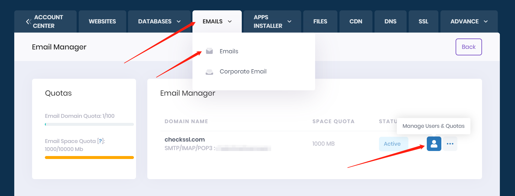 How can I change email account password from my hosting control panel?