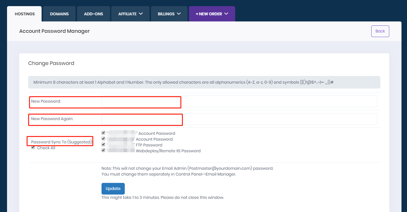 How to change control panel's password? - SmarterASP.net