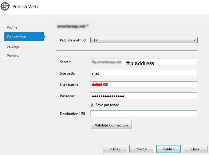 How do I deploy a Visual Studio 2012 Web Application Project using FTP?