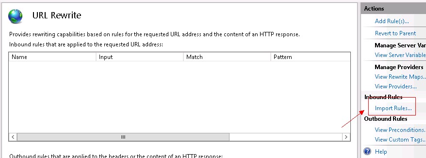 Use remote IIS manager to convert htaccess file to web.config file