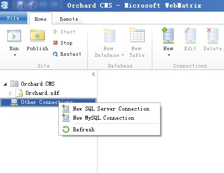 How do I use WebMatrix to connect to remote mssql database