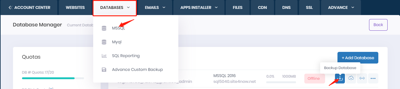 How Can I Backup Mssql Database From Hosting Control Panel 5733